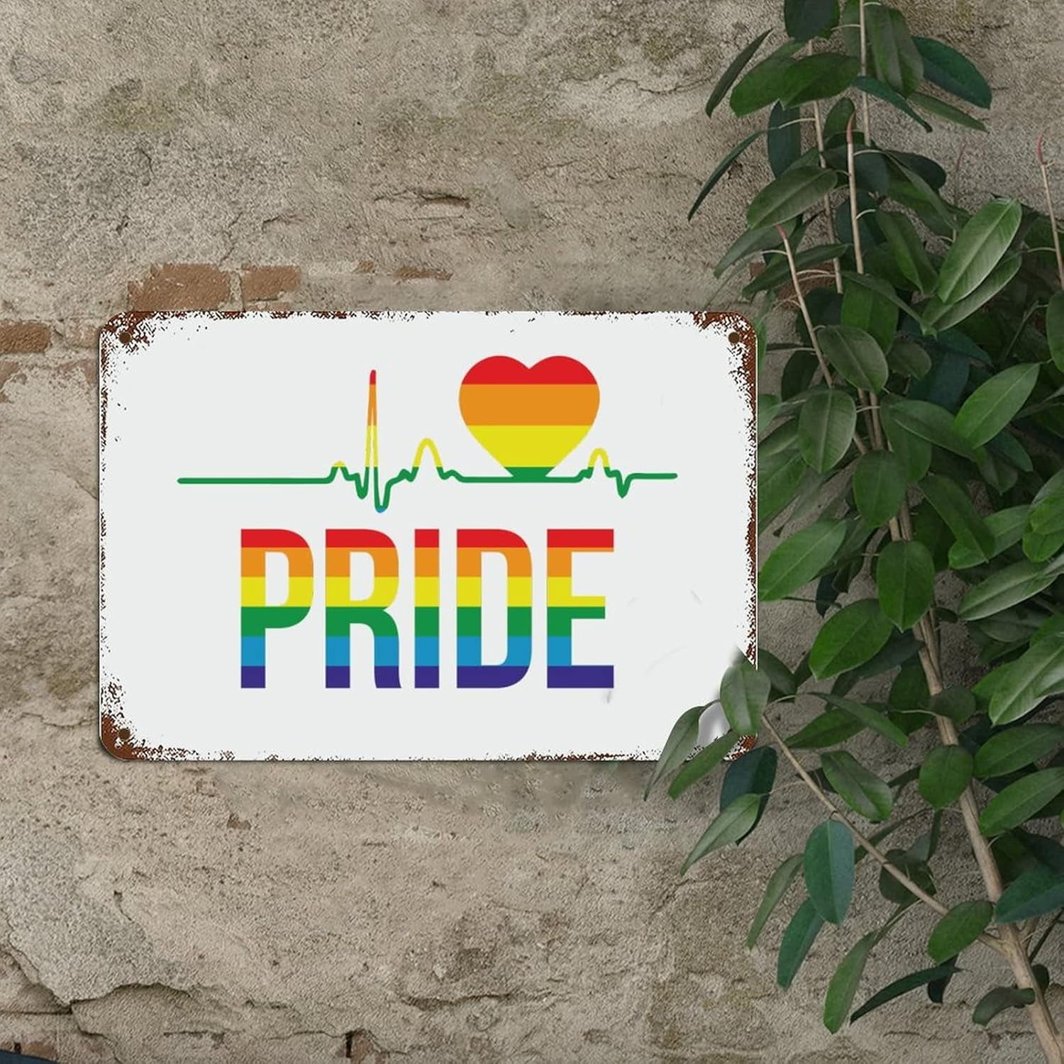 Pride Heart Rainbow Heartbeat Metal Sign Lesbian Gay Pride Pansexual ...