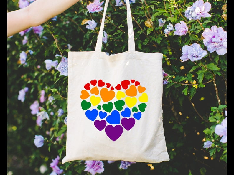 Pride Heart Tote Bag, LGBTQ Gifts, Rainbow with Heart, Pride Gift, Love ...