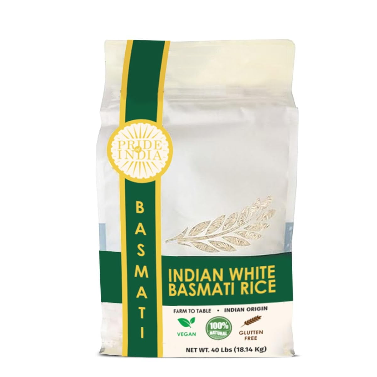 Pride Of India - Extra Long Indian Premium White Basmati Rice, 40 Pound ...