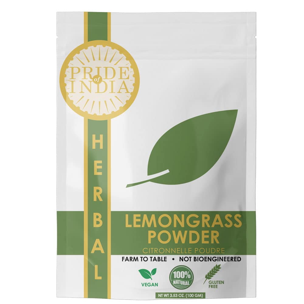 Pride Of India Lemongrass Powder, 3.53 oz Resealable Pouch, Pure and ...