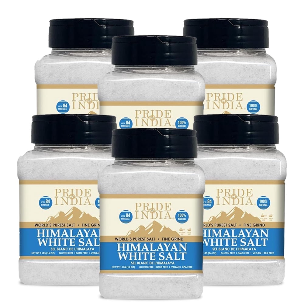 Pride of India - PACK of 6 - Himalayan White Salt, Fine Grind, 1 lb ...