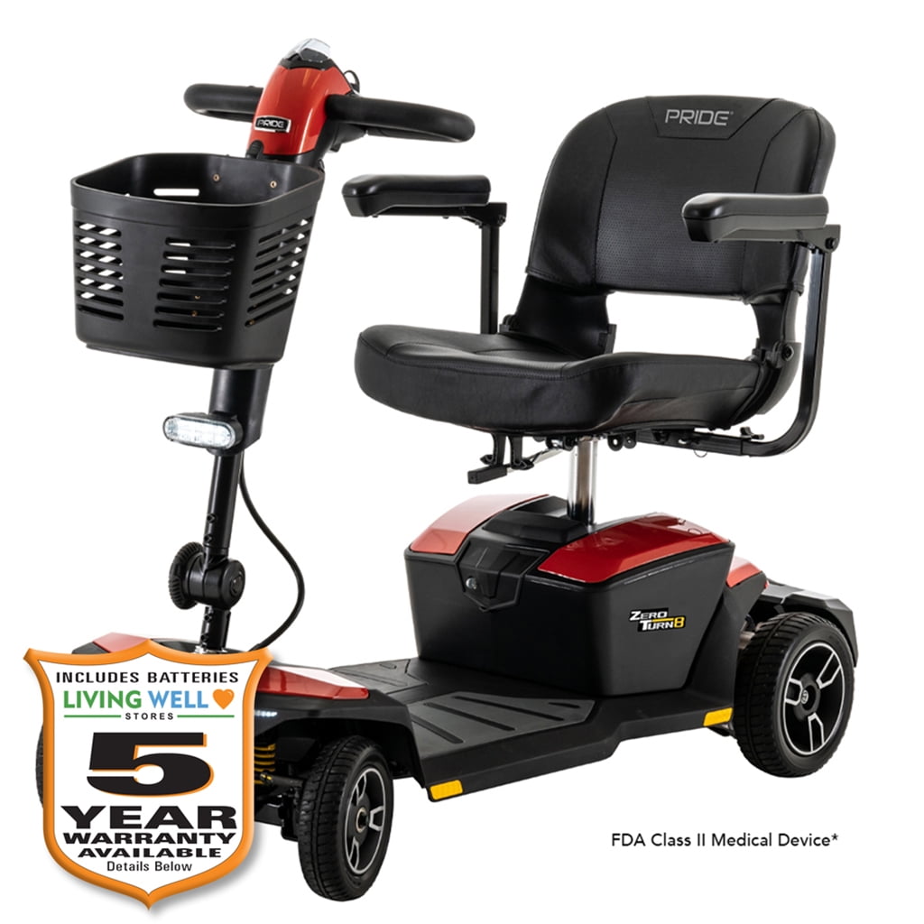 Pride Jazzy Zero Turn 8 4-Wheel Scooter, Red with Extended Warranty ...