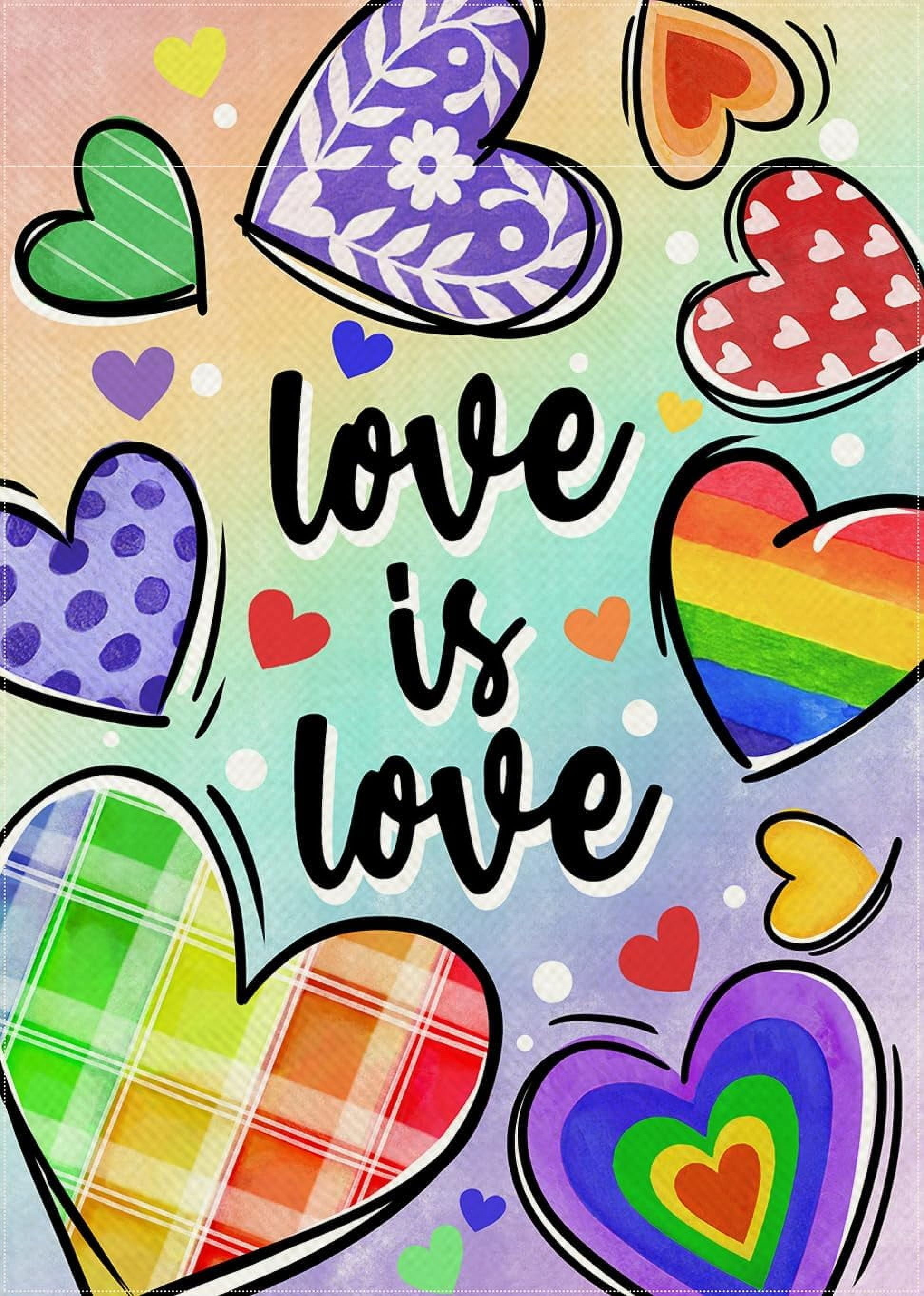 Pride Love is Love Decorative Garden Flag, Pastel Rainbow Hearts LGBTQ ...