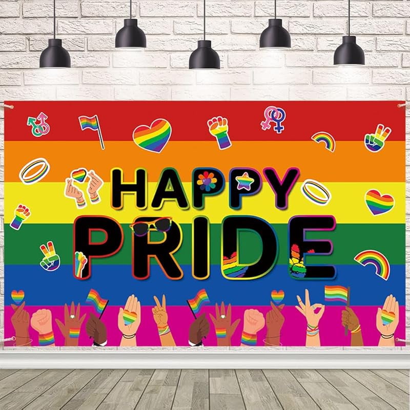 Pride Month Backdrop for Gay, Colorful Rainbow Love is Love Heart ...