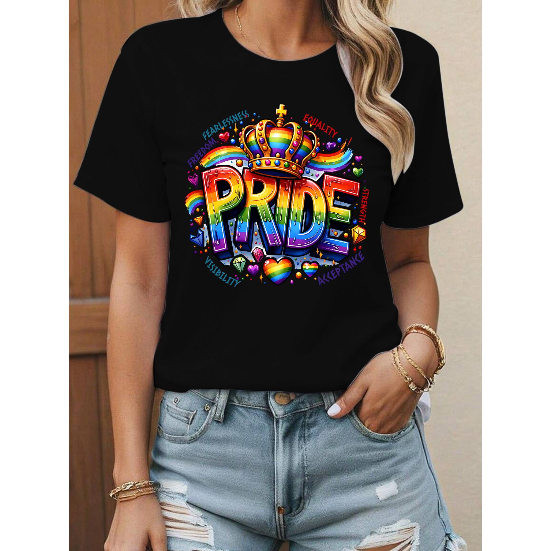 Pride Month Print T-Shirts for Men Women - Rainbow Crown 'PRIDE ...