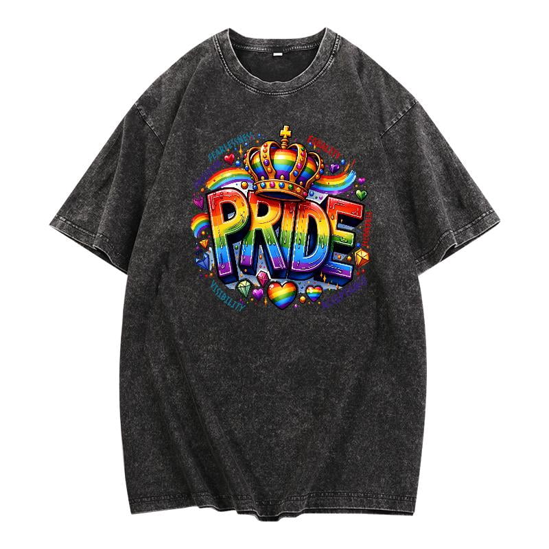 Pride Month Vintage Tee - Retro Rainbow LGBTQ+ Shirt with Washed Effect ...