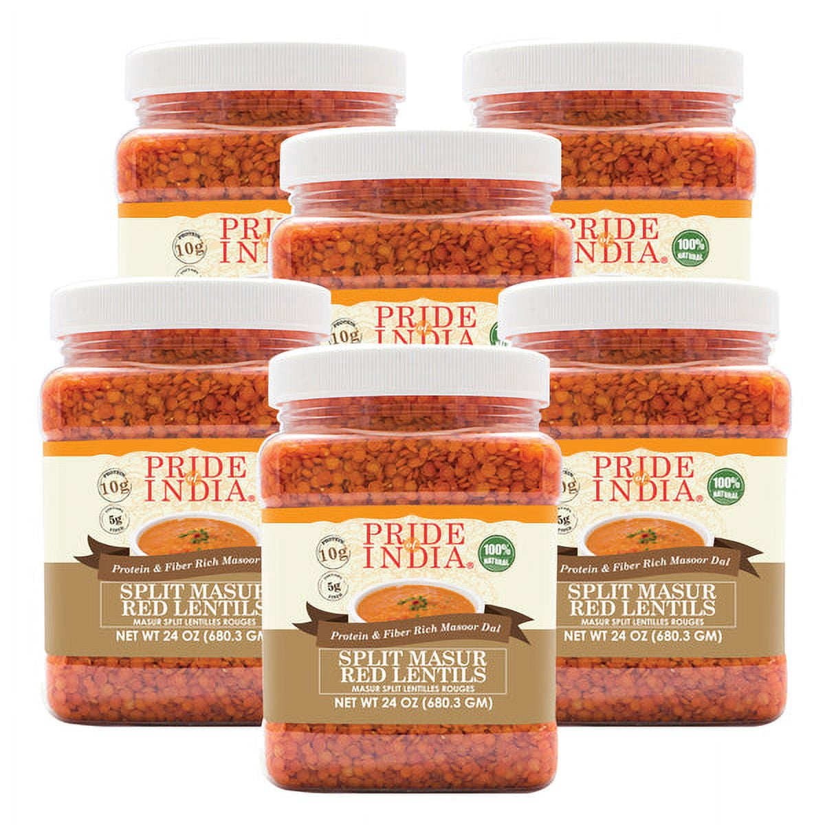 Pride of India Indian Split Masur Red Lentils, 1.5 lb Jar, Pack of 6 ...