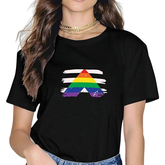 Pride Outfits for Women Rainbow Lesbian Gay Cotton Short Sleeve T Shirt ...