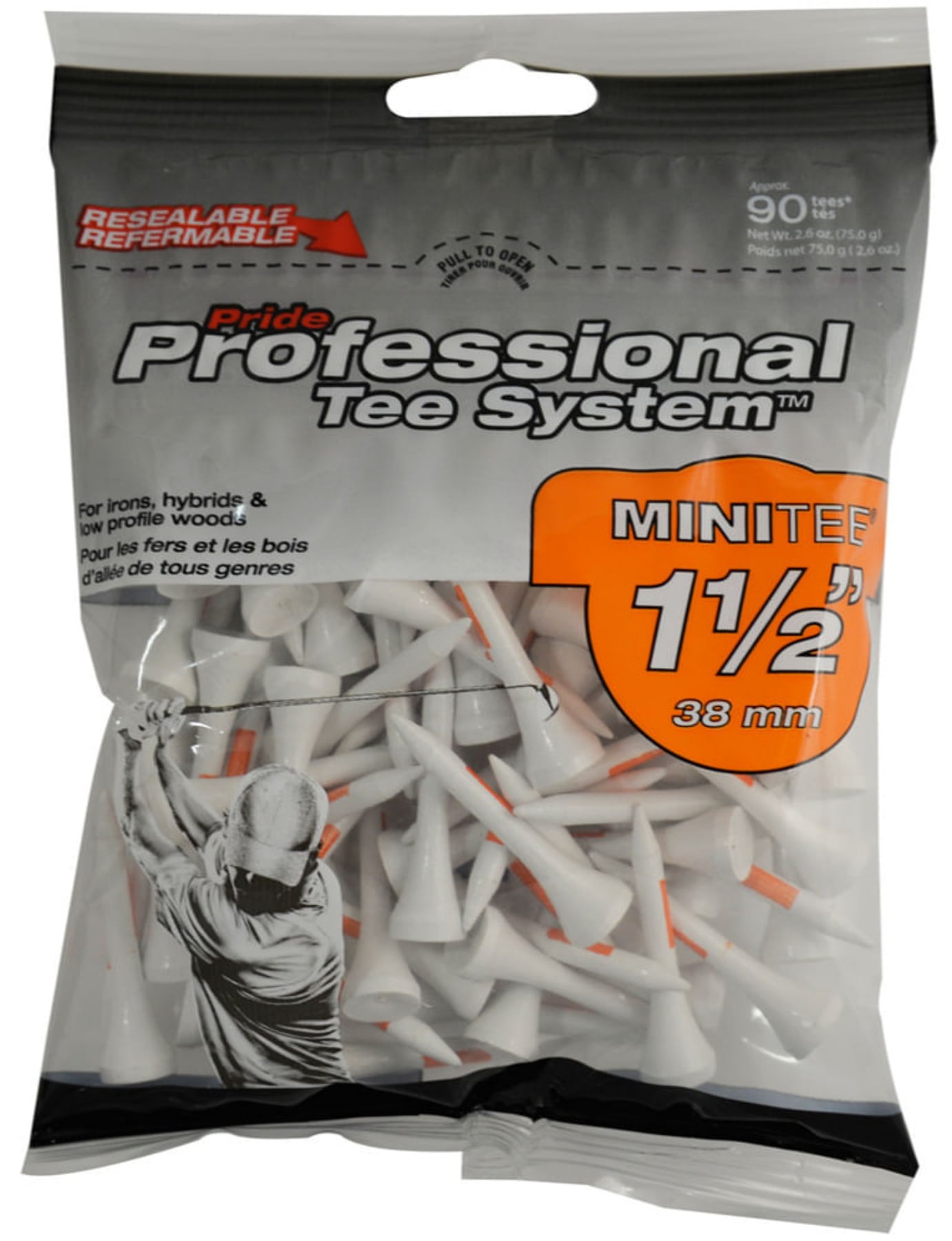 Pride Golf Tee, Professional Tee System, 1.5" Orange on White, 90ct ...