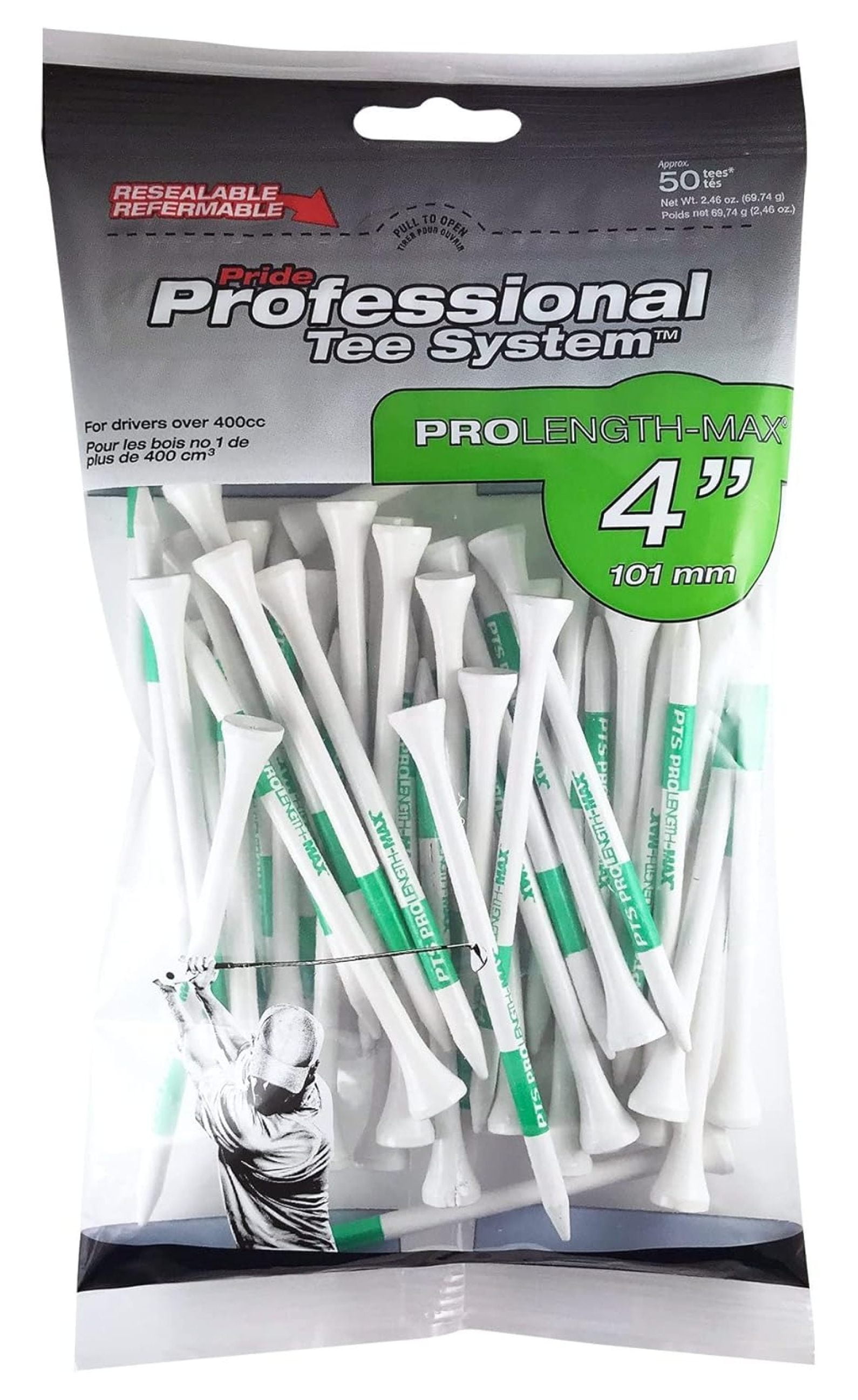 Pride Professional - Golf Pro Length Max - 4", 50 Count, White/Green (2 ...