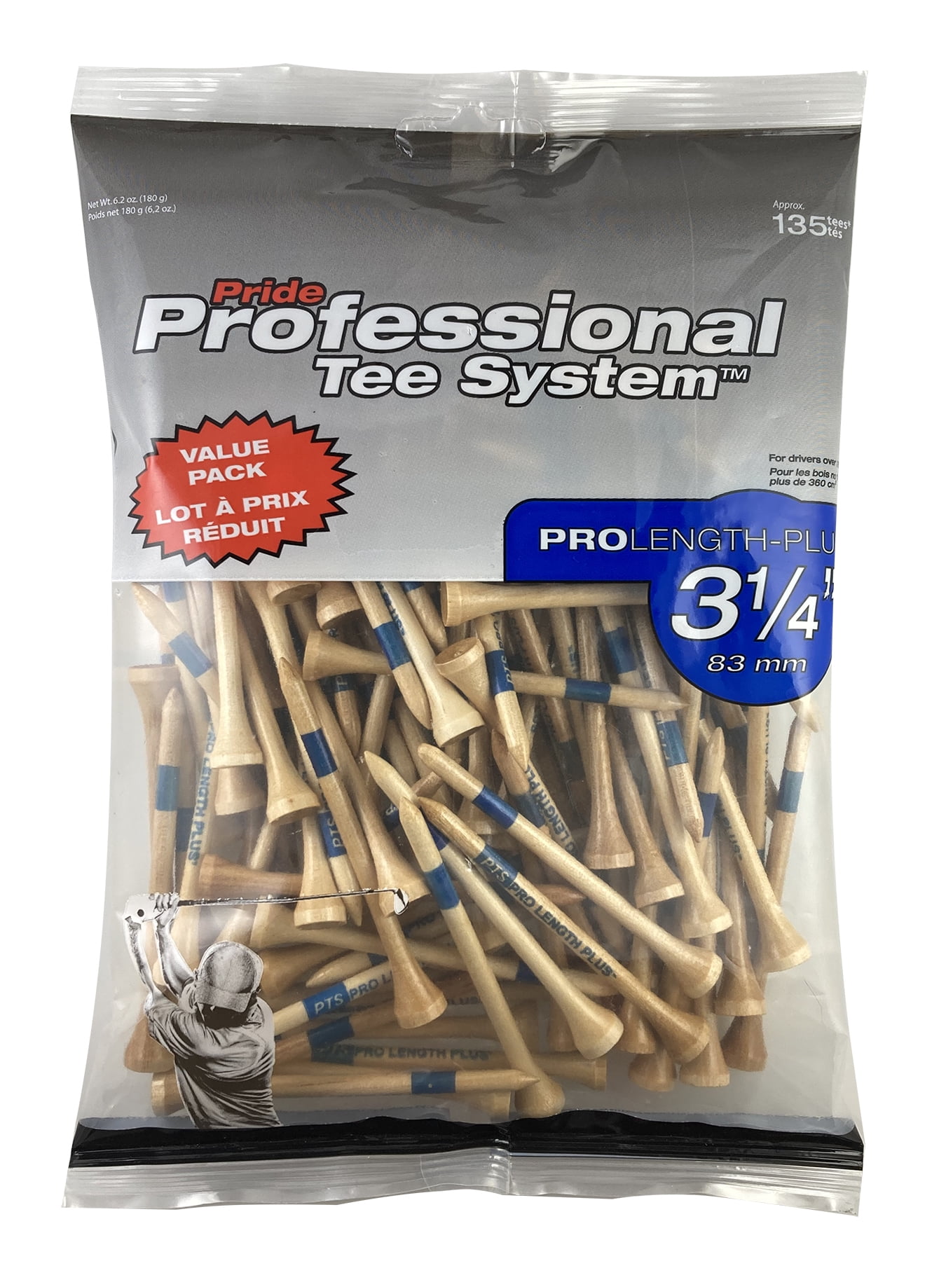 Pride ProLength Plus Professional Wood Golf Tee, 3-1/4 inch, Blue on ...