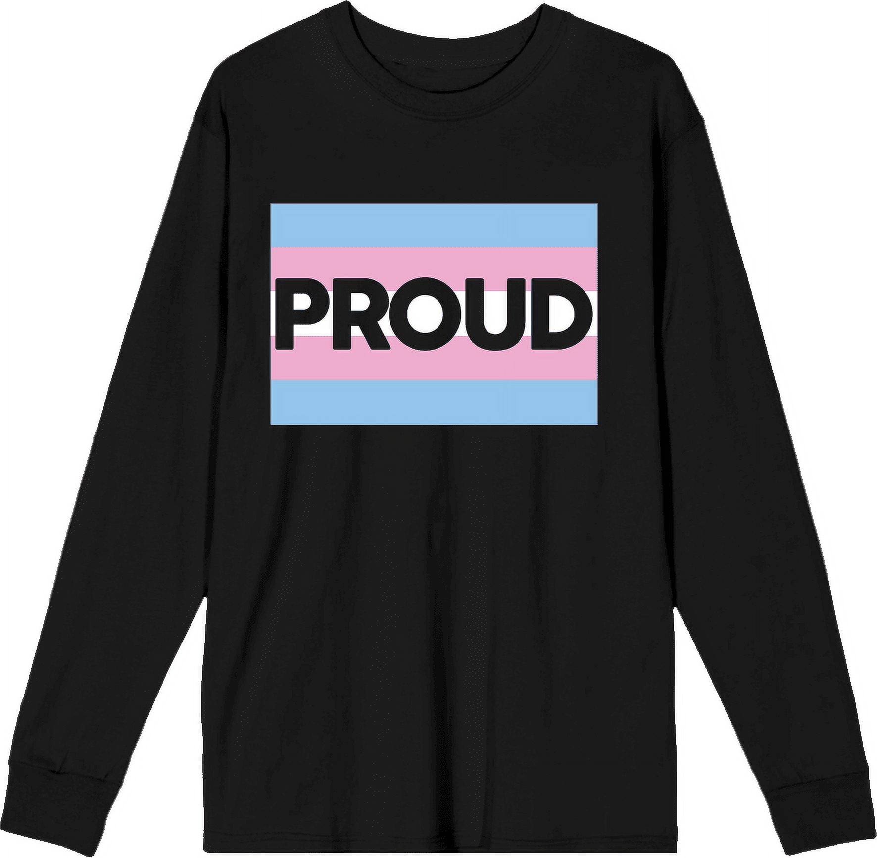 Pride Proud Trans Flag Black Adult Crew Neck Long Sleeve Tee-XXL ...