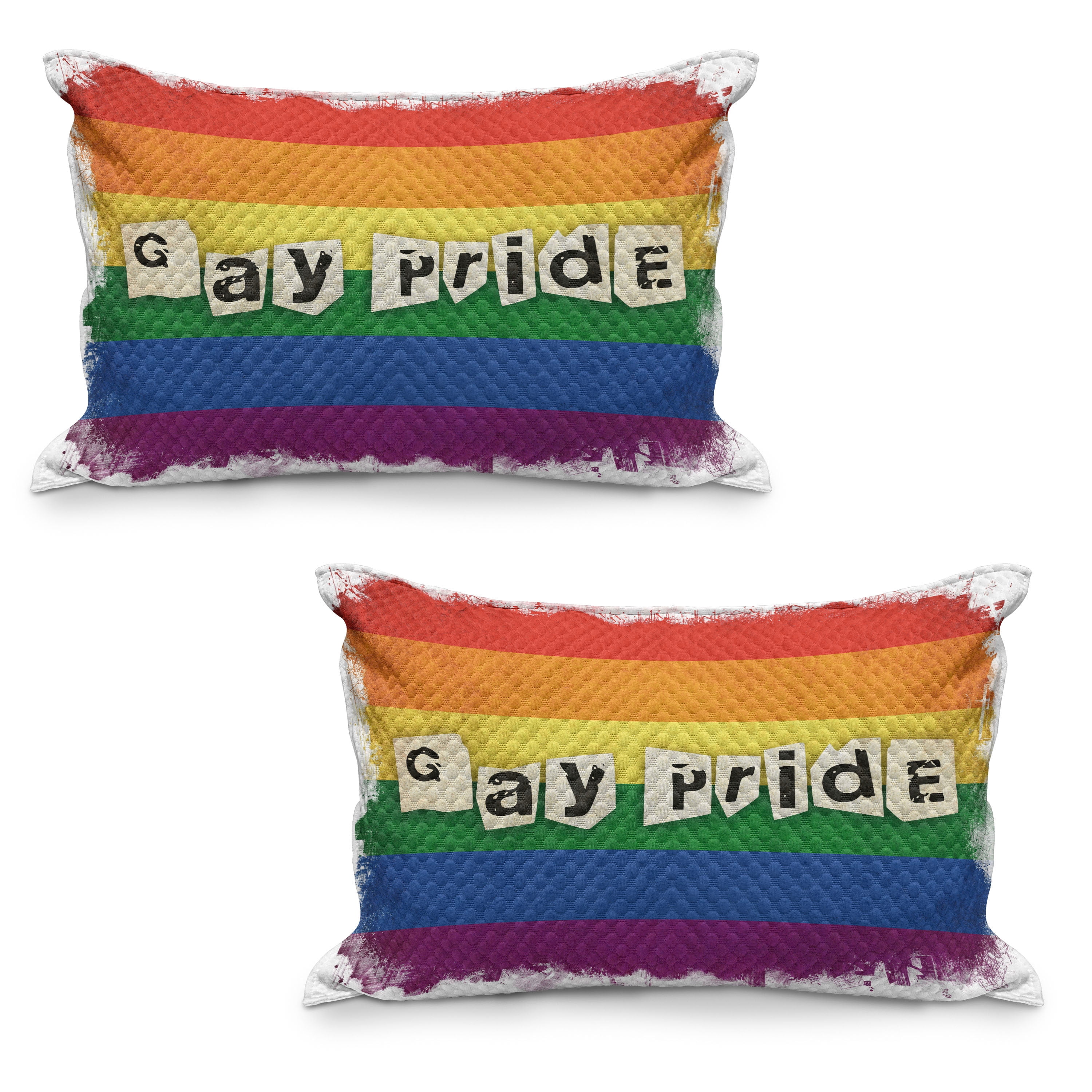 Pride Quilted Pillowcover Set of 2, Dated Aged Iconic Rainbow Flag with ...