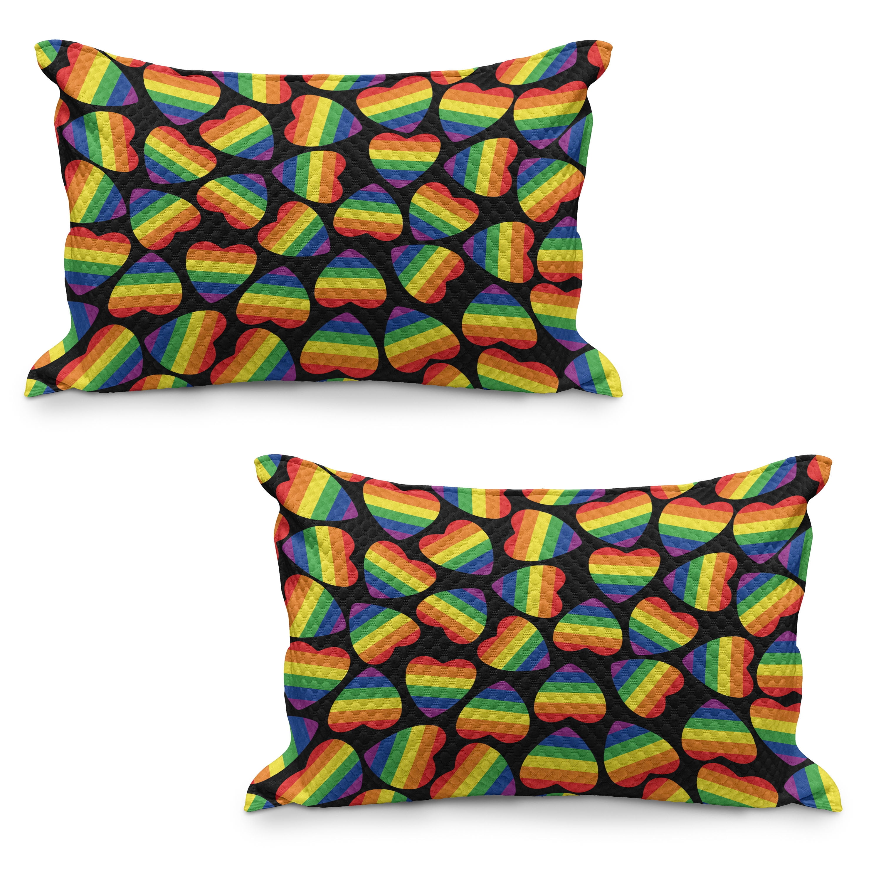 Pride Quilted Pillowcover Set of 2, Rainbow Colored Striped Heart ...
