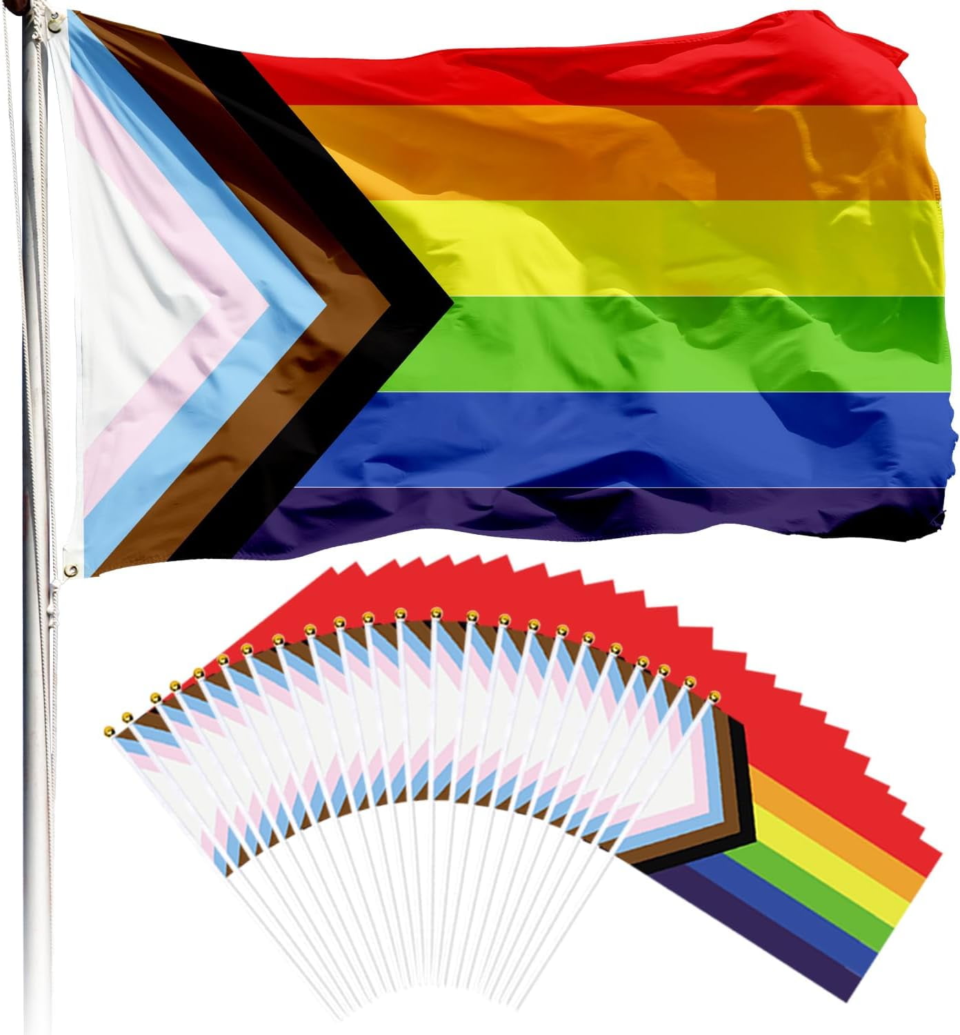 Pride Rainbow Flag 3x5 Ft with Brass Grommets and 40 Pack Small Hand ...