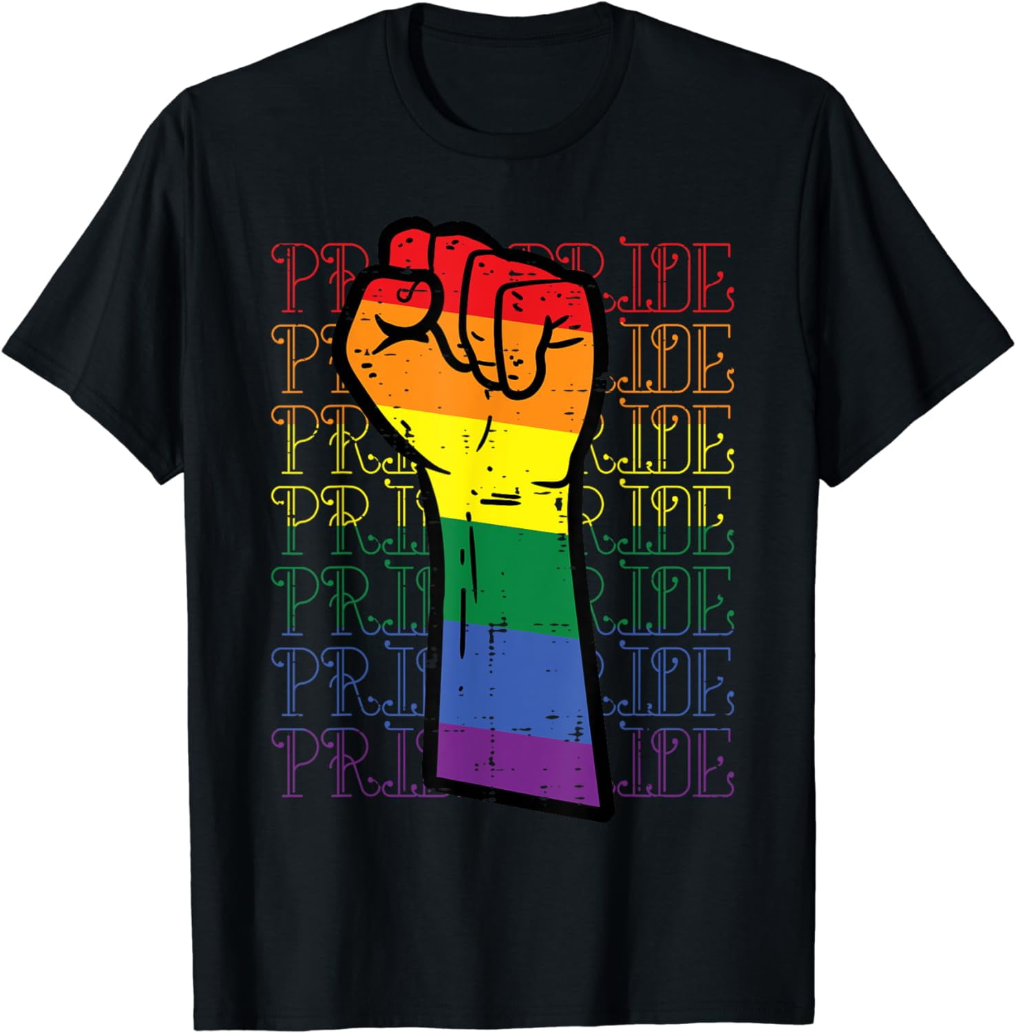 Pride Rainbow Flag Fist Straight Ally LGBTQ Gay Pride Month T-Shirt ...