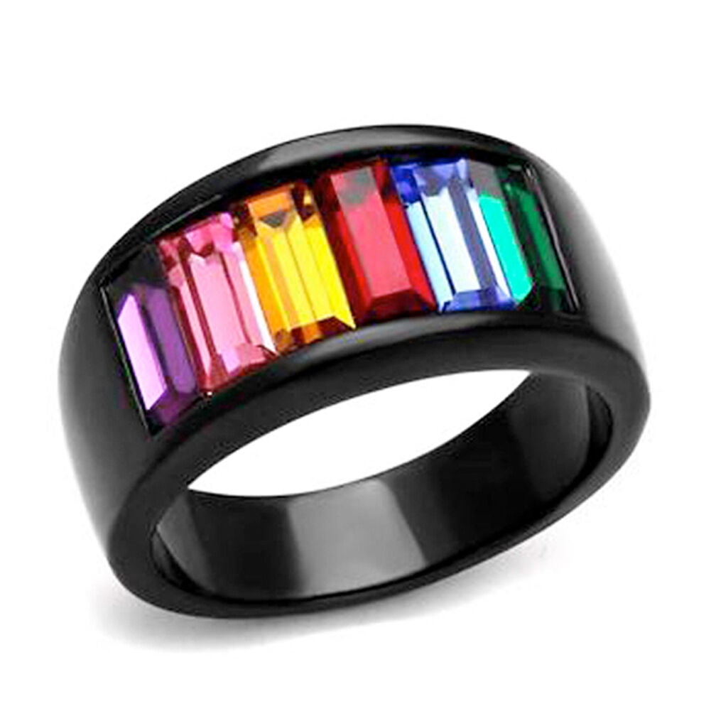 Pride Shack- Black Beauty Rainbow CZ Ring LGBT Lesbian Gay Pride ...