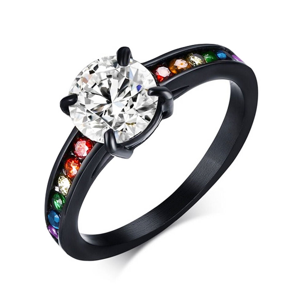 Pride Shack- Dreamy Black Rainbow CZ Ring - Lesbian Engagement Ring Gay ...