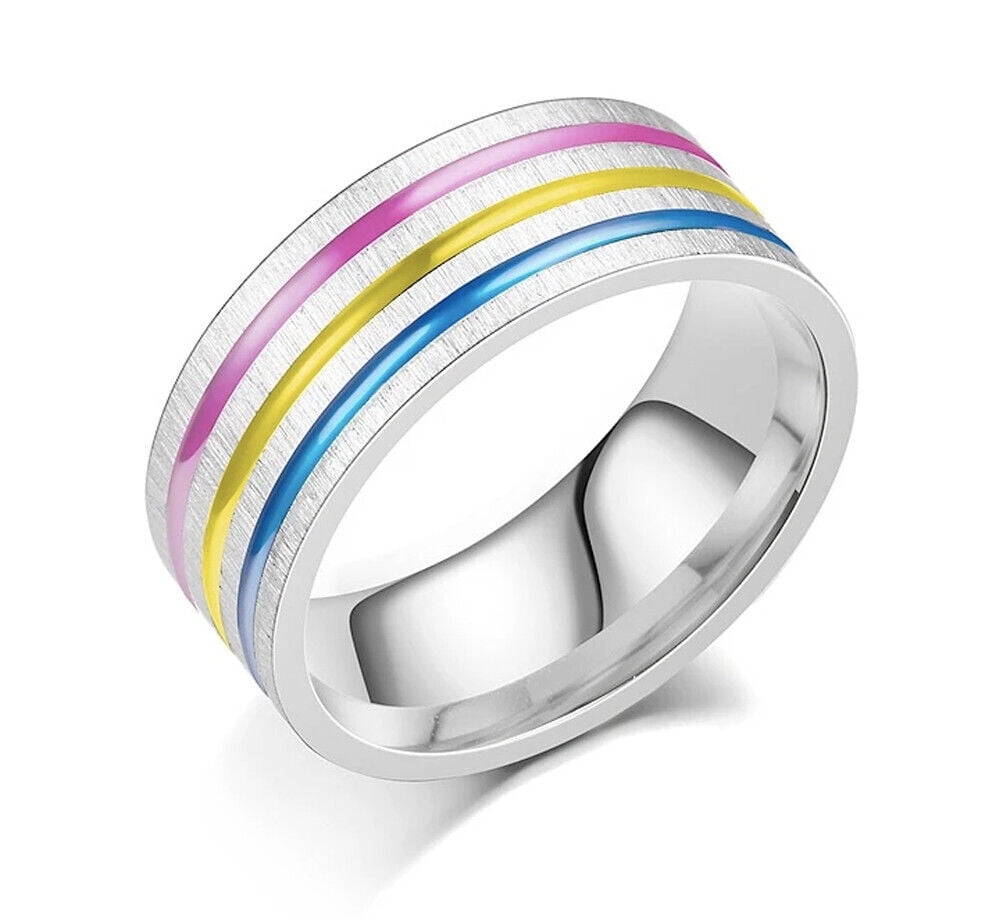 Pride Shack - Pan Pride Flag Stripes Stainless Steel Enamel Ring ...