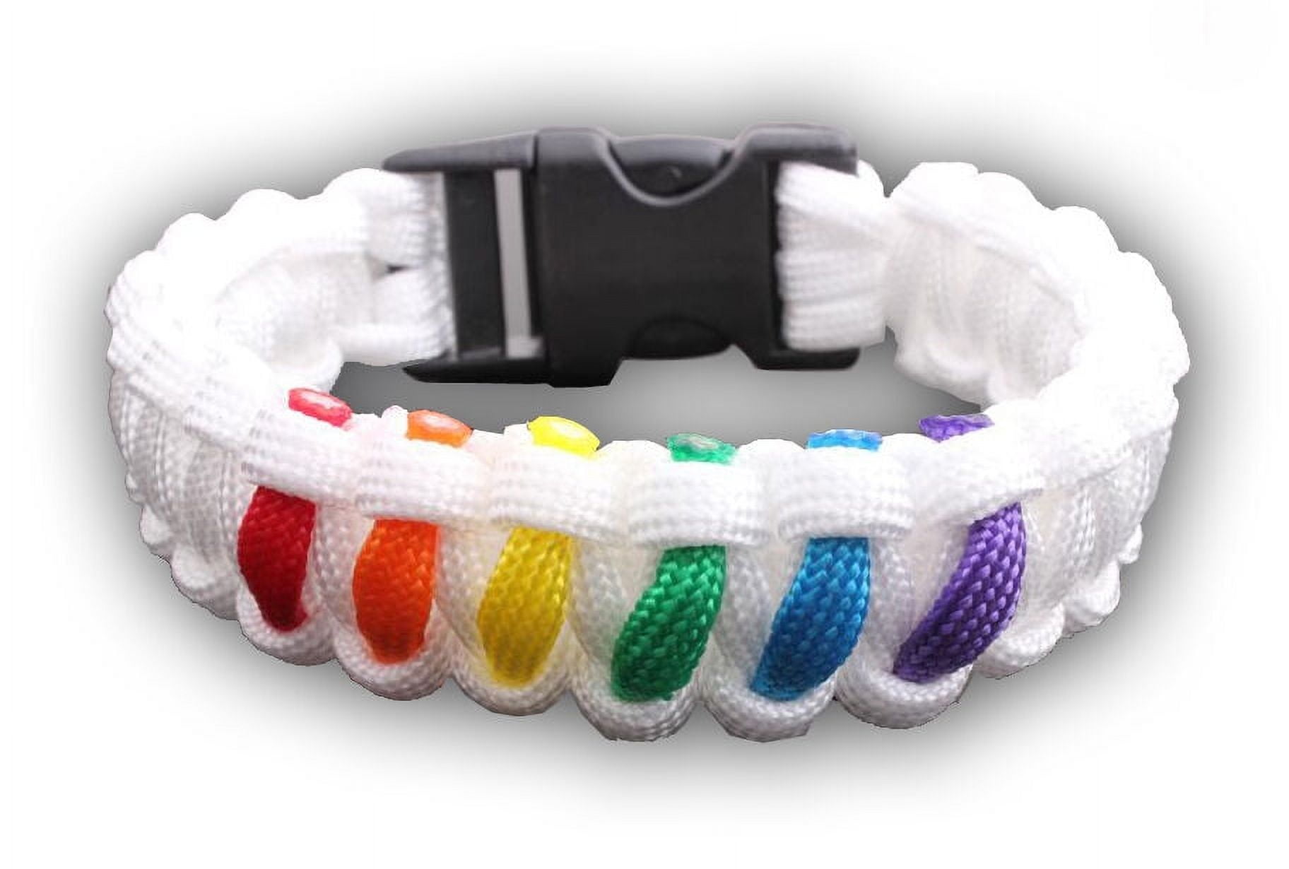 Pride Shack - White 6 Stripe Rainbow Snap Clasp Paracord Bracelet - Gay ...
