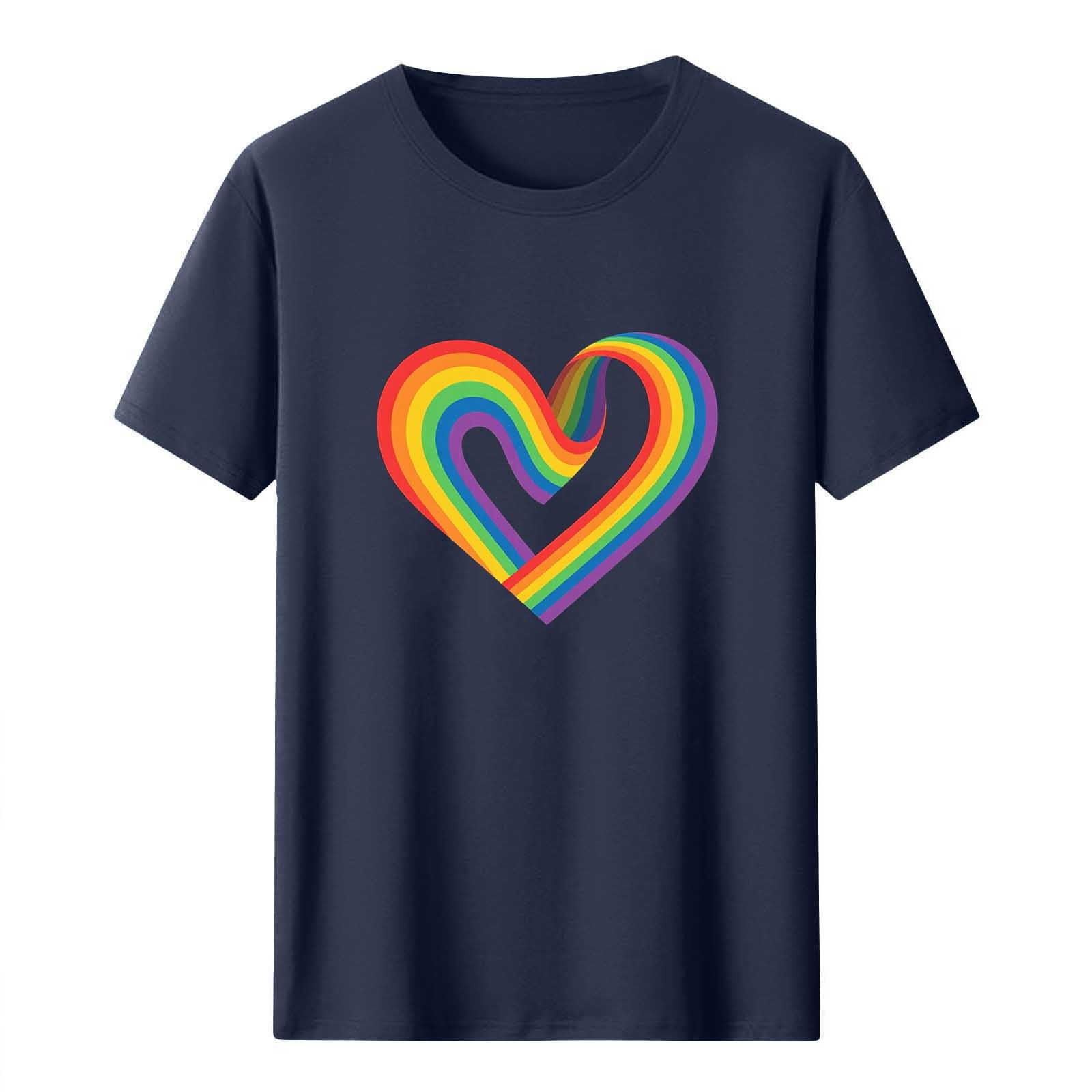 Pride Shirts for Mens，2025 Summer Mens Rainbow Graphic Tees Shirts Love ...