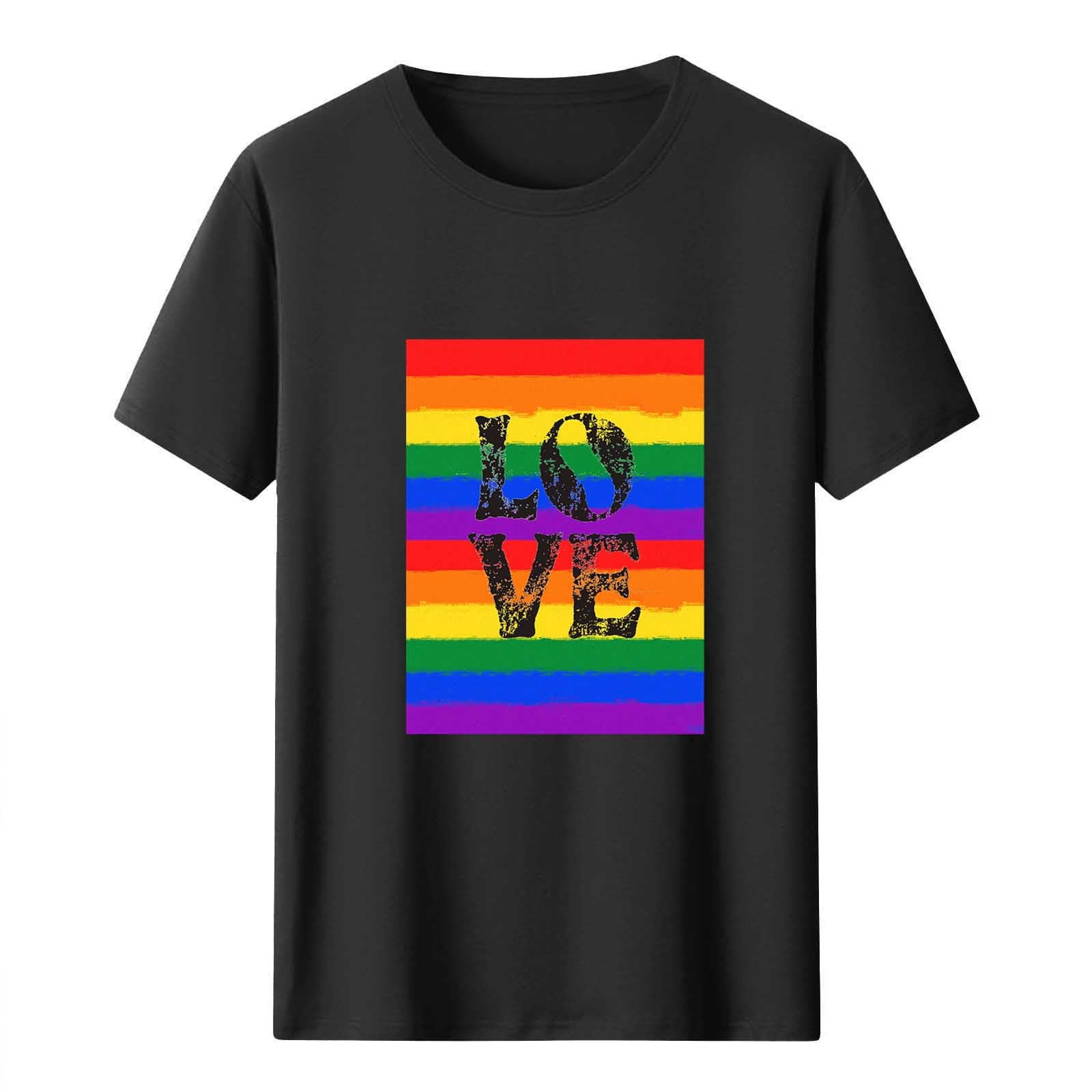 Pride Shirts for Mens，2025 Summer Mens Rainbow Graphic Tees Shirts Love ...