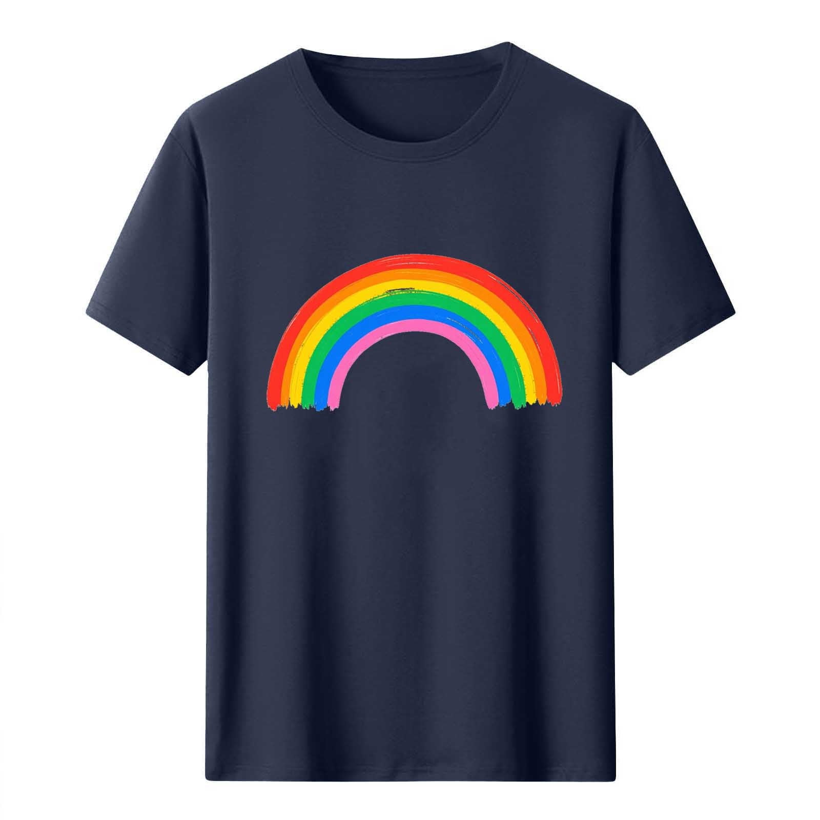Pride Shirts for Mens，2025 Summer Mens Rainbow Graphic Tees Shirts Love ...