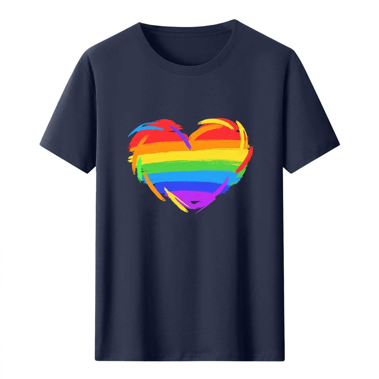 Pride Shirts for Mens，2025 Summer Mens Rainbow Graphic Tees Shirts Love ...