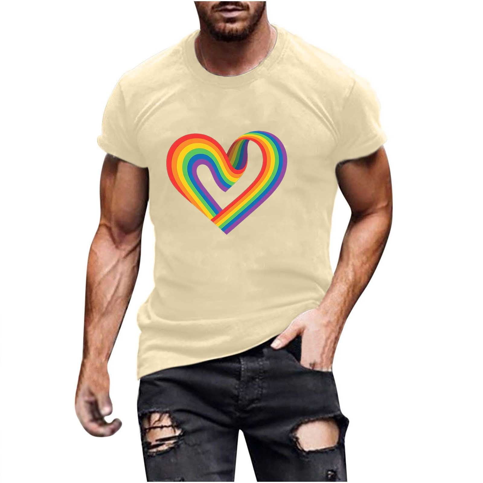 Pride Shirts for Men Pride Flag T-Shirt Rainbow Heart Tee Tops ...