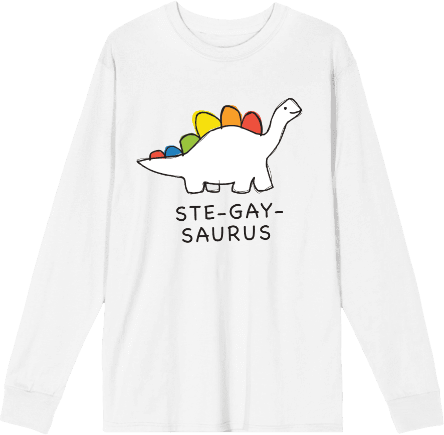 Pride Ste-Gay-Saurus Crew Neck Long Sleeve Adult Tee -XXL-White ...