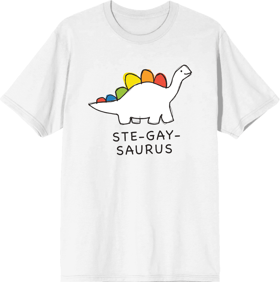 Pride Ste-Gay-Saurus Crew Neck Short Sleeve Adult T-shirt -3XL-White ...