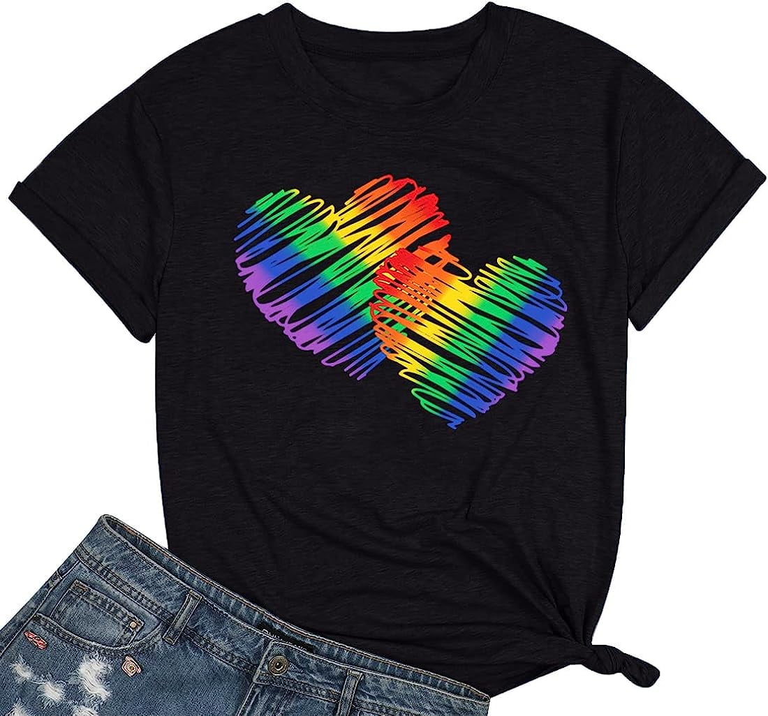 Pride T Shirts Women Rainbows Heart Graphic Tees Shirts LGBT Shirts ...