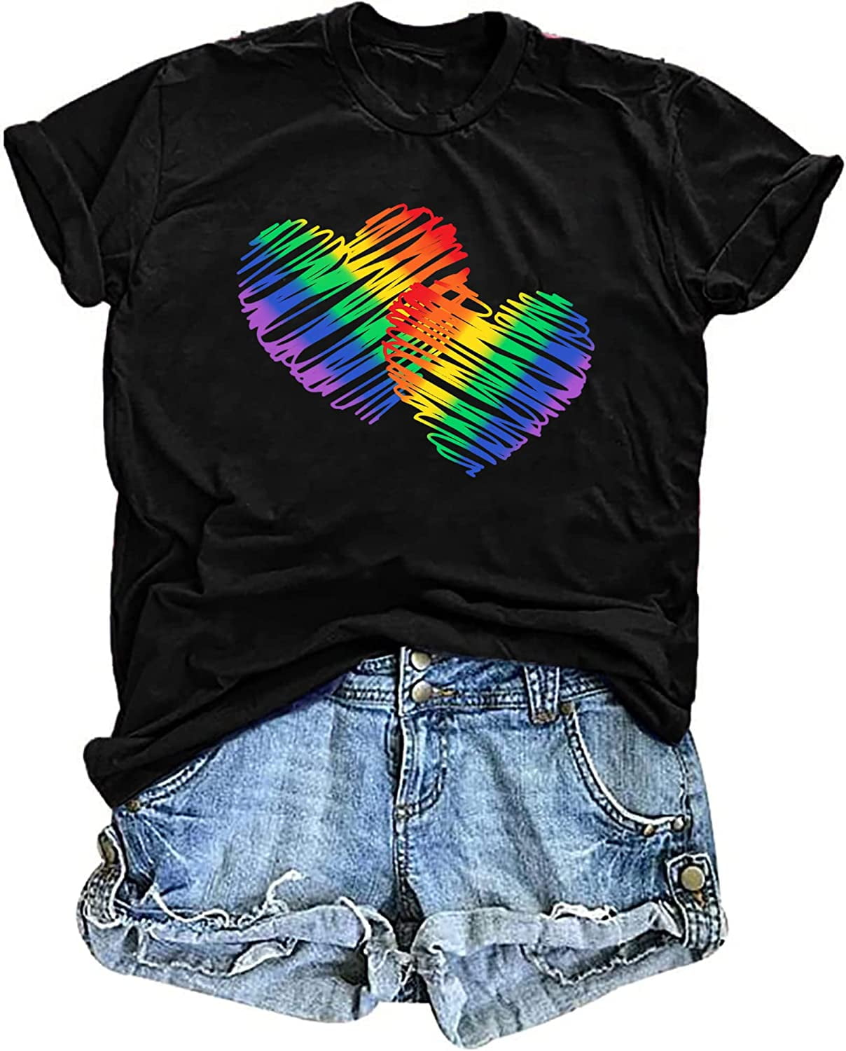 Pride T Shirts Women Rainbows Heart Graphic Tees Shirts LGBT Shirts ...