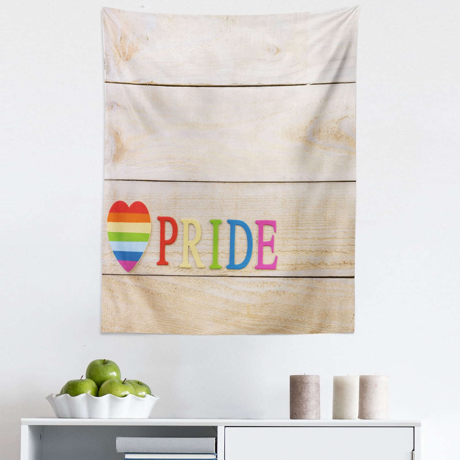 Pride Tapestry, Colorful Striped Heart Sign Love Passion Gay Lesbian ...