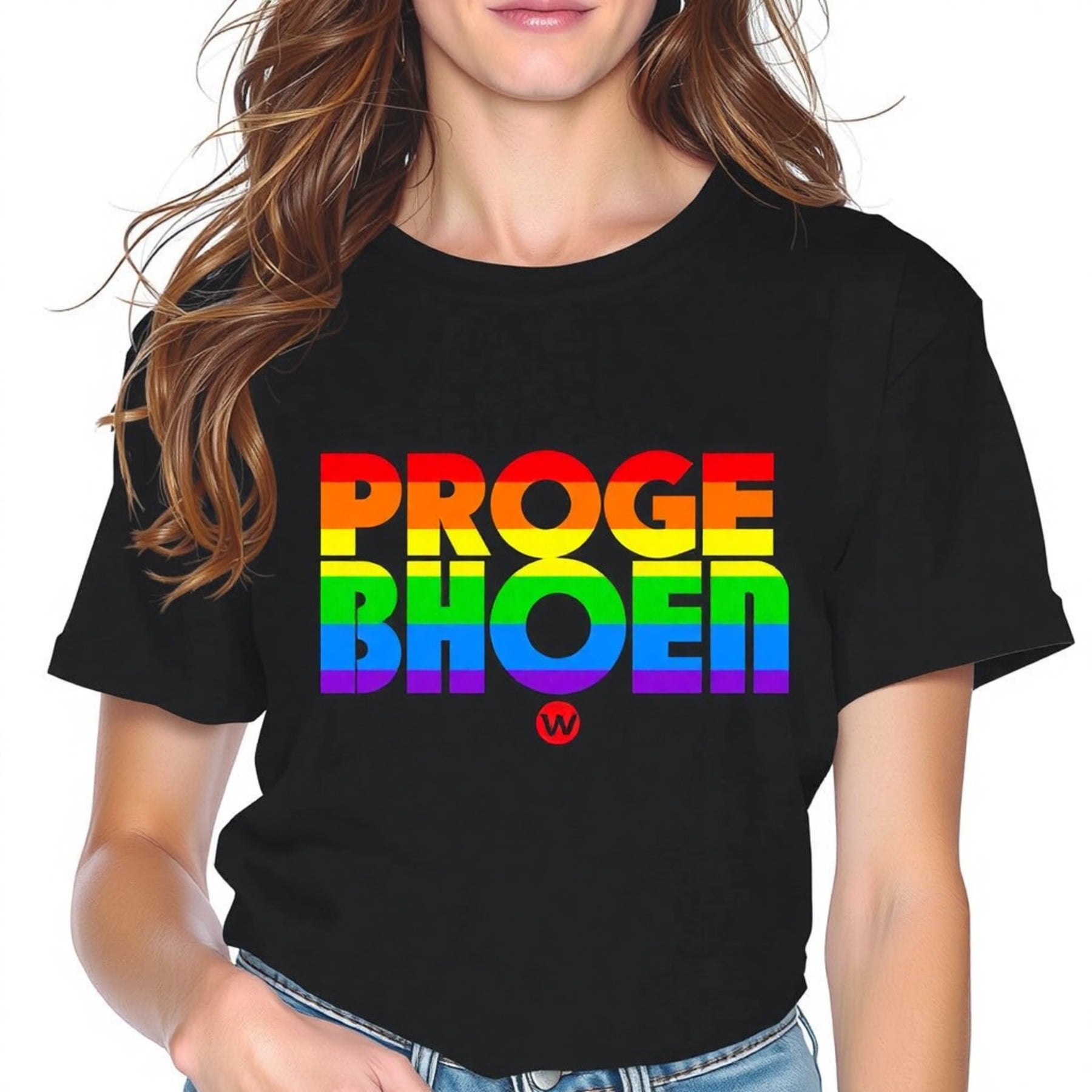 Pride-Themed "PROGE BHOEN" Rainbow Graphic T-Shirt for LGBTQ Support ...
