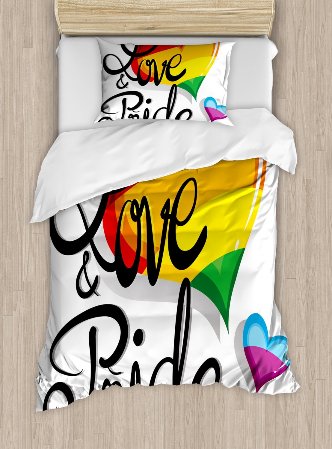 Pride Twin Size Duvet Cover Set, Vibrant Big and Little Hearts Gay ...