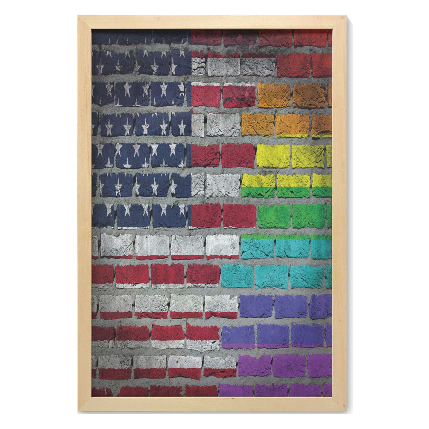 Pride Wall Art with Frame, Grunge Dark Brick Wall Background American ...