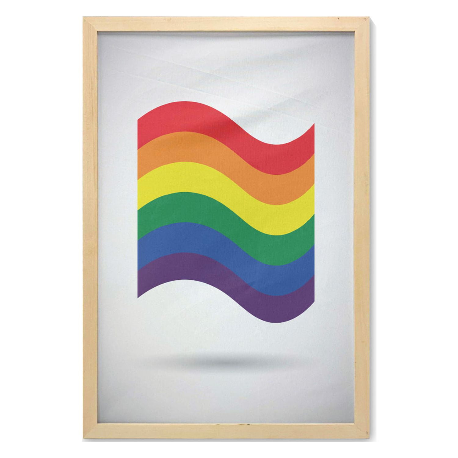 Pride Wall Art with Frame, Waving Gay Pride Flag Illustration Love Wins ...