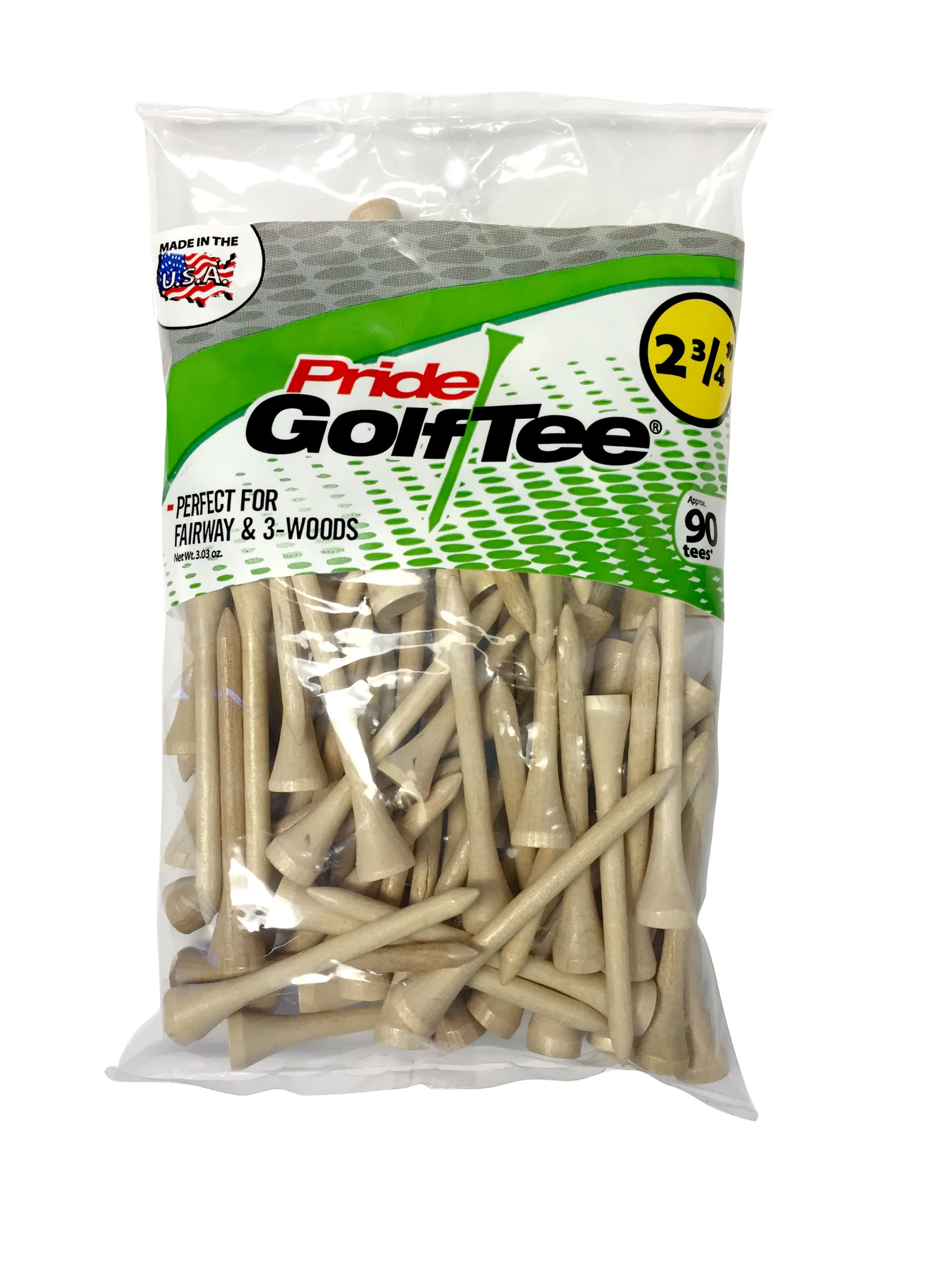Pride Deluxe Golf Tee 2-3/4" Natural – 90 Count, 100% Solid Hardwood ...