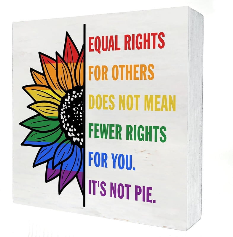 Pride Wooden Box Sign Desk Decor Equal Rights Quotes Wood Block Plaque ...