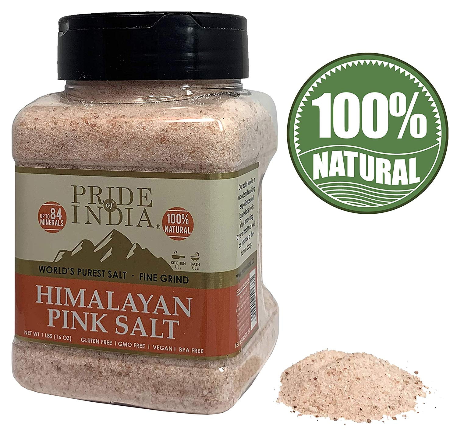 Pride of India - Himalayan Pink Salt - Fine, 1 lbs Jar - Walmart.com