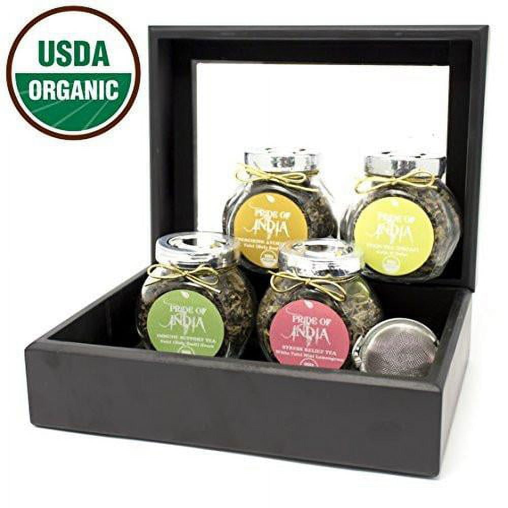 Pride of India - Organic Tulsi Variety Tea Gift Chest - 4 Full Leaf Tea ...