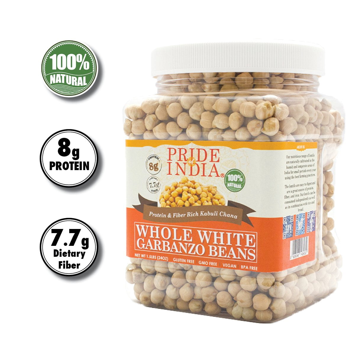 Pride of India Whole White Garbanzo Beans - 1.5 lbs Jar - Walmart.com