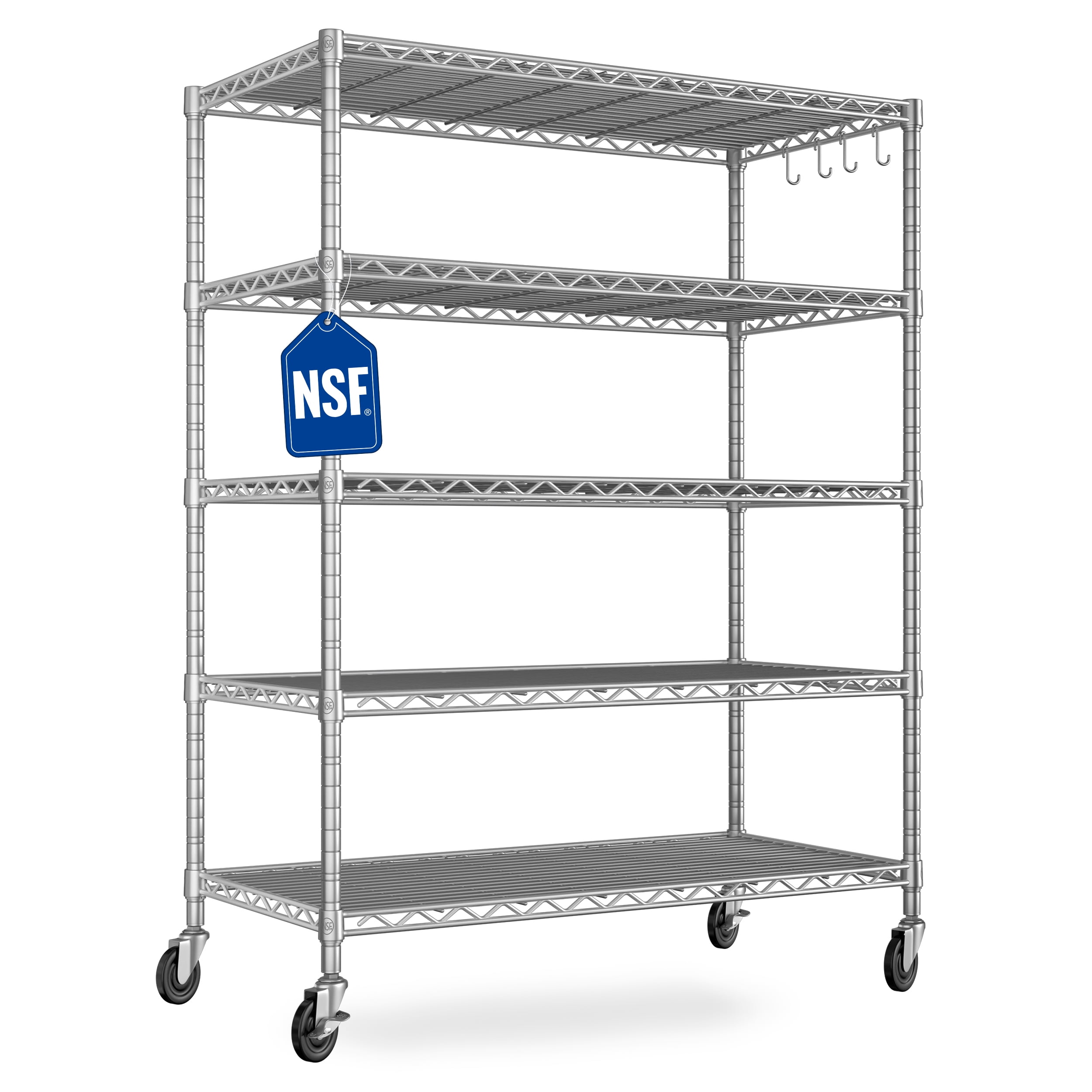 Prilinex 5-Tier Storage Shelves with Wheels - 81"H x 48"W x 24"D Wire ...