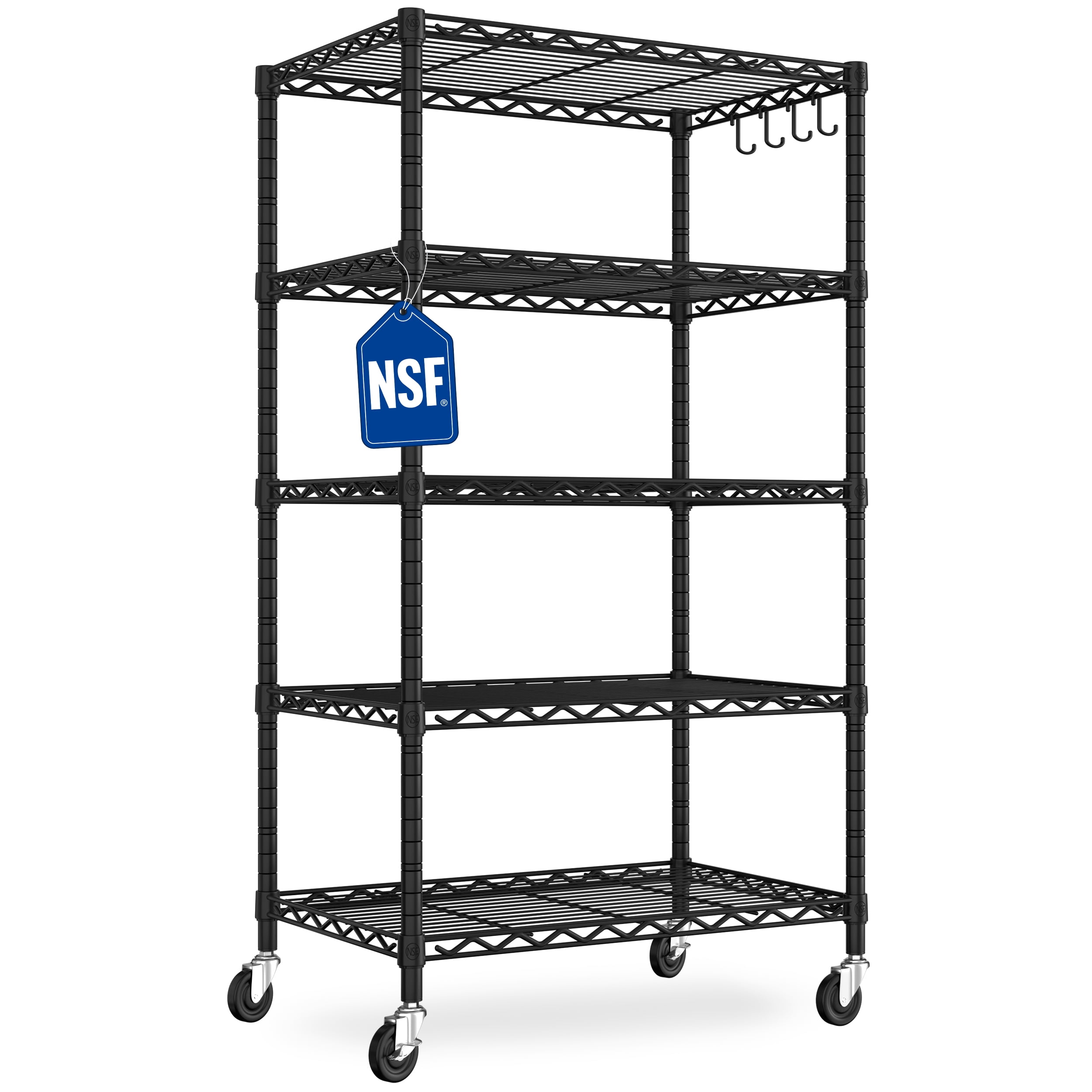 Prilinex 5-Tier Wire Shelving with Wheels 24"W x 18"D x 72"H Adjustable ...