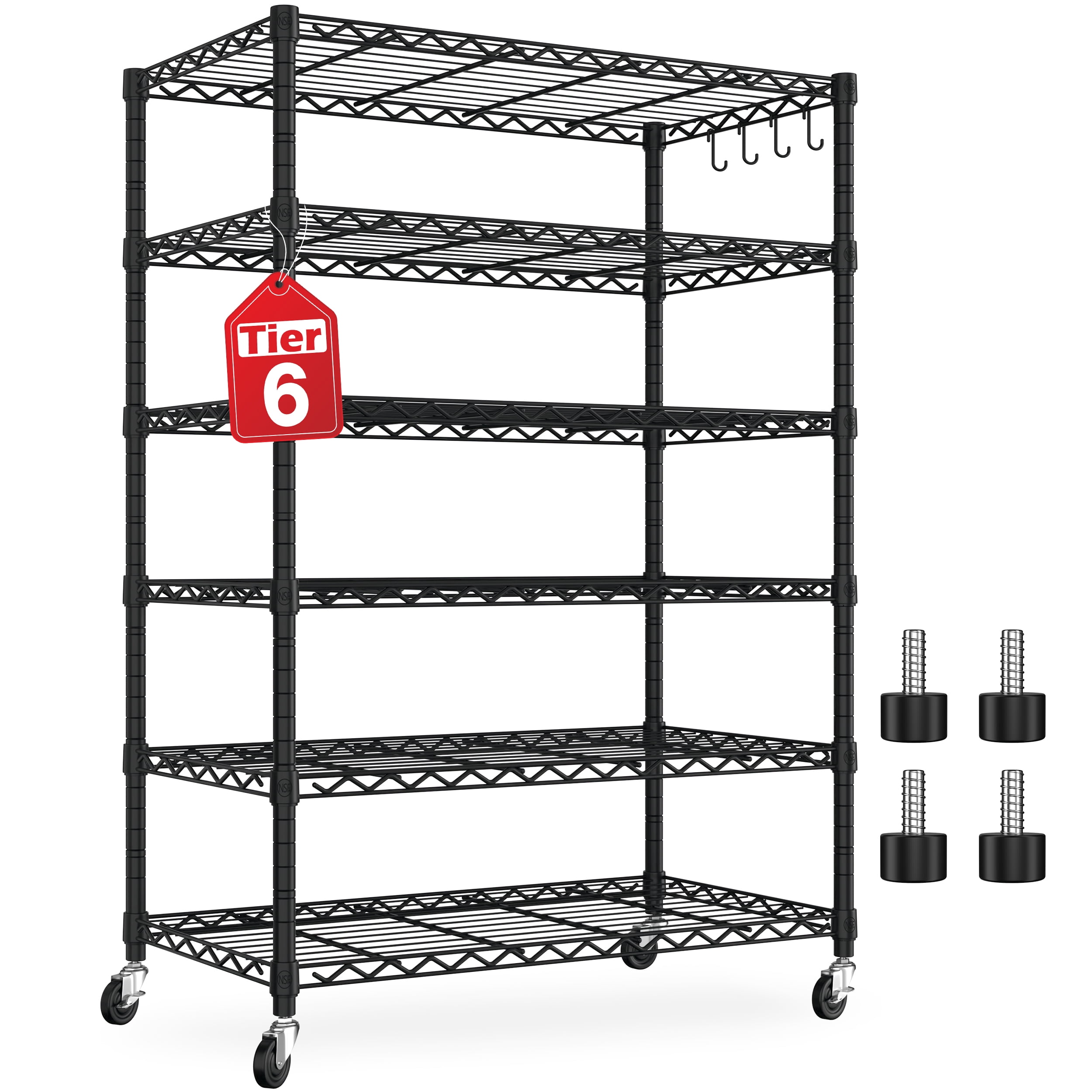 Prilinex 6 Tier Wire Shelving with Wheels 1500lbs Capacity Heavy Duty ...