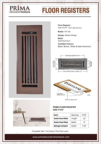 Prima Decorative Cast Aluminium Floor Register/Vent Cover : 3"x10" with ...