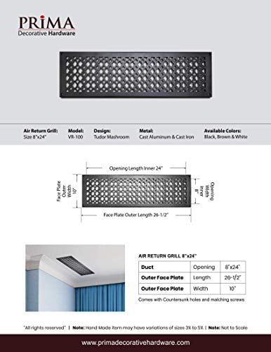 Prima Decorative - Cast Aluminum Air Return Grill 8″ x 24″ (Black ...