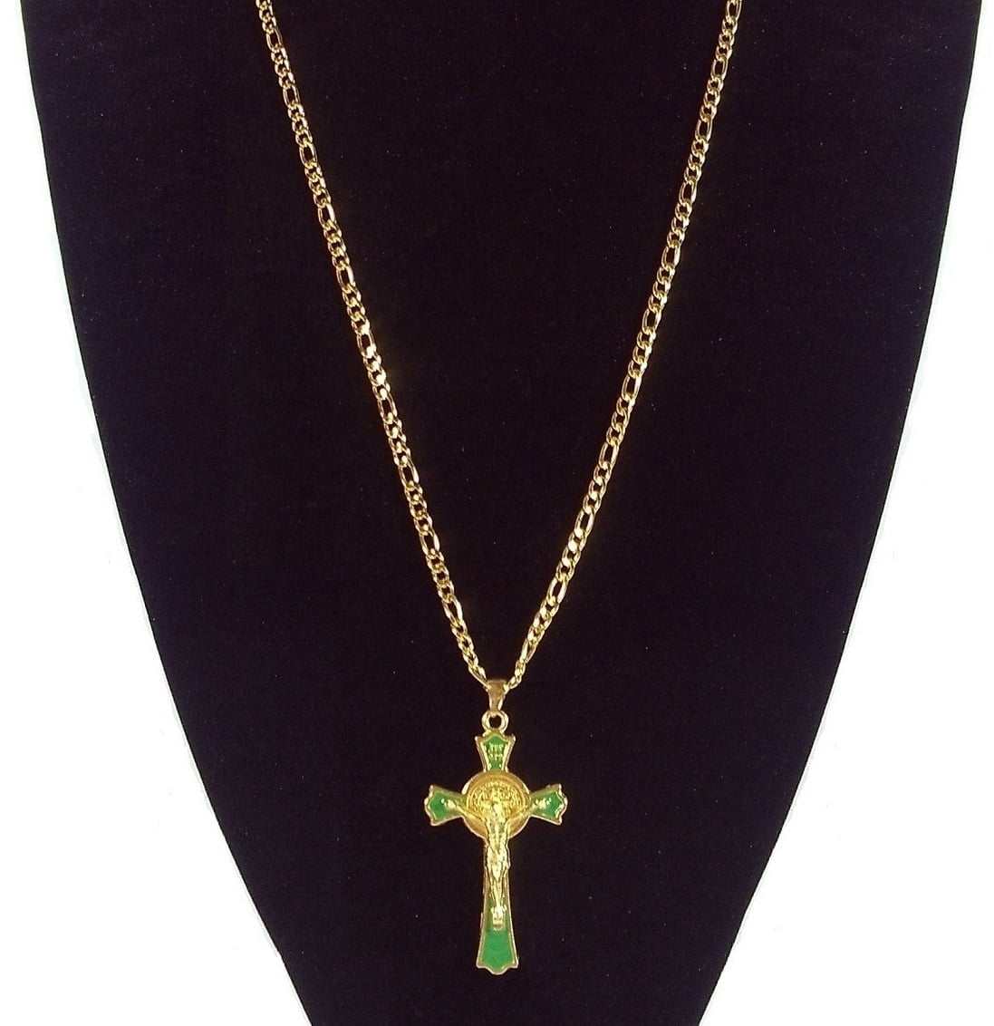Prima Jewelries 18K Gold-Plated Golden Green Enamel Prayer Cross 18 ...