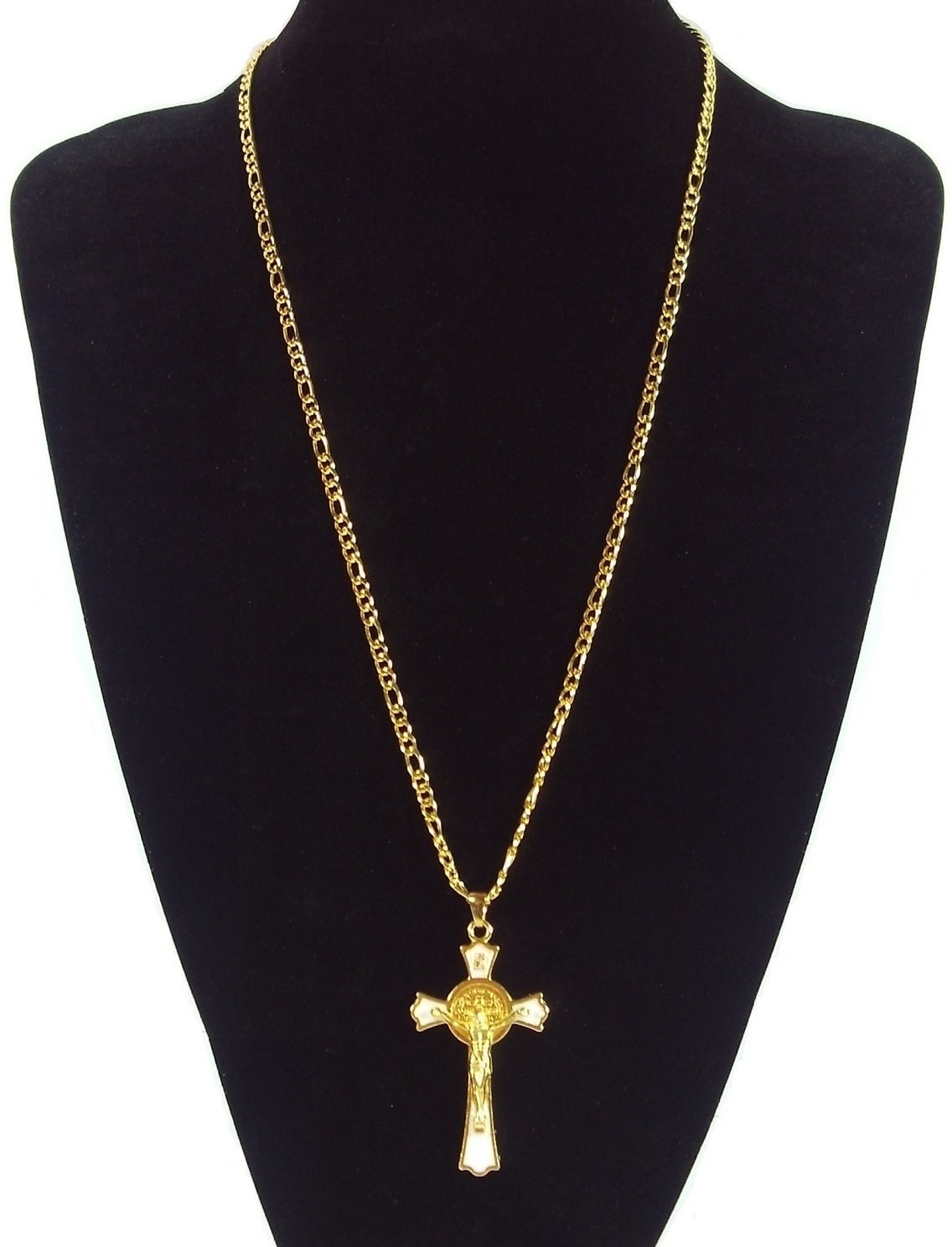Prima Jewelries 18K Gold-Plated Golden White Enamel Prayer Cross 24 ...